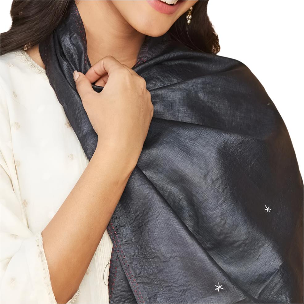 Silk Embroidered Paudha Bel Stole, Fabindia Scarf – AKAR Design