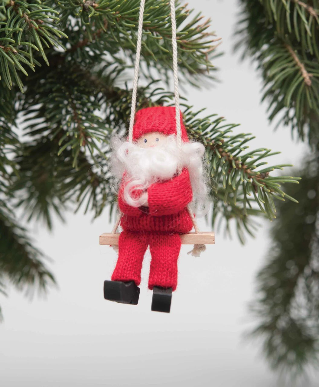 Tomte Boy on Swing, Wooden Ornament from Sweden – AKAR Design